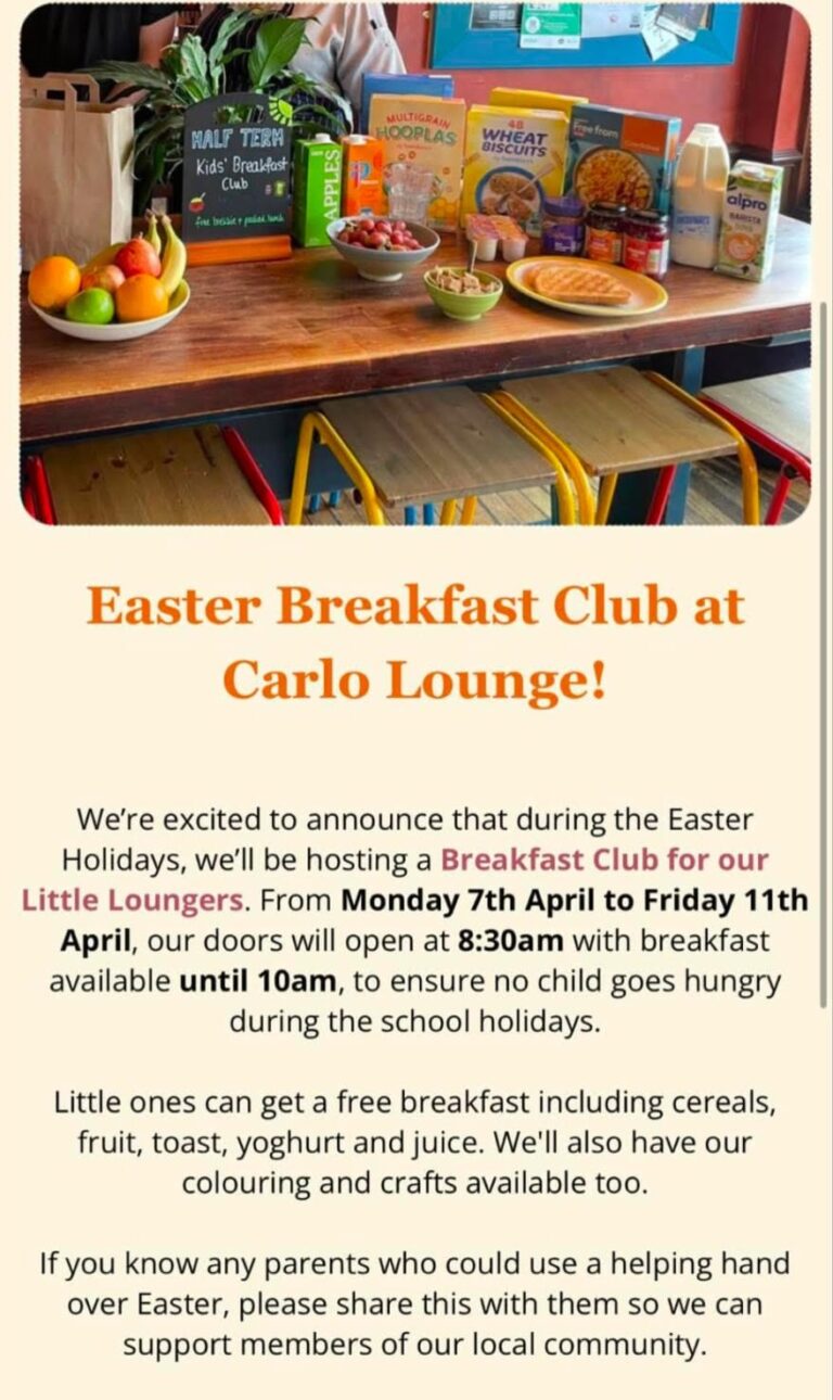 Easter Breakfast Club at Carlo Lounge | East Grinstead Foodbank
